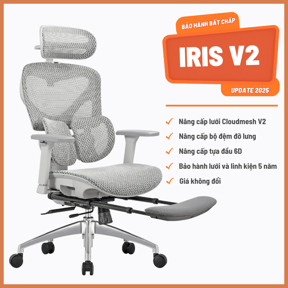 Ghế Công Thái Học Manson Iris Lưng Trắng Lưới Cloudmesh V2, Màu Xám ...